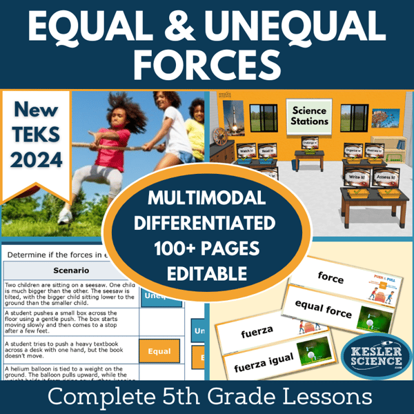 TEKS 5.7A Equal & Unequal Forces Activities for 5th Grade Science