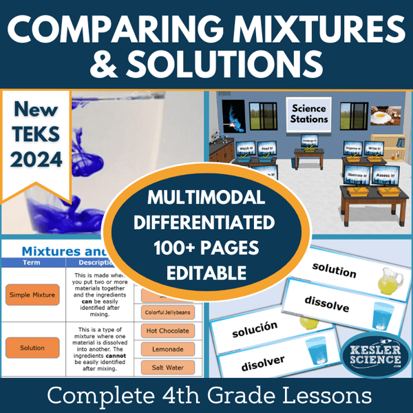 TEKS 4.6B Comparing Mixtures & Solutions Activities 4th Grade Science