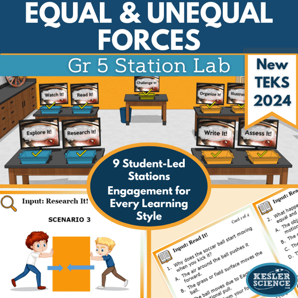 TEKS 5.7A Equal & Unequal Forces Activities for 5th Grade Science