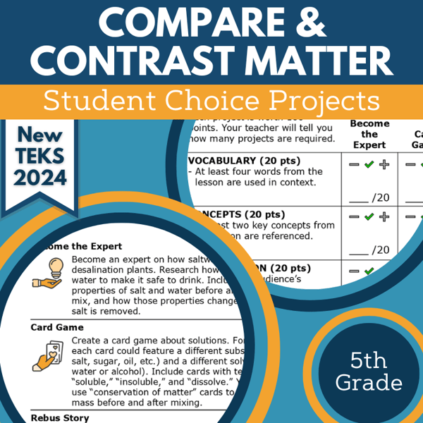 TEKS 5.6A Compare & Contrast Matter Activities for 5th grade Science