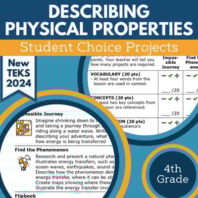 TEKS 4.6A Describing Physical Properties Activities 4th Grade Science