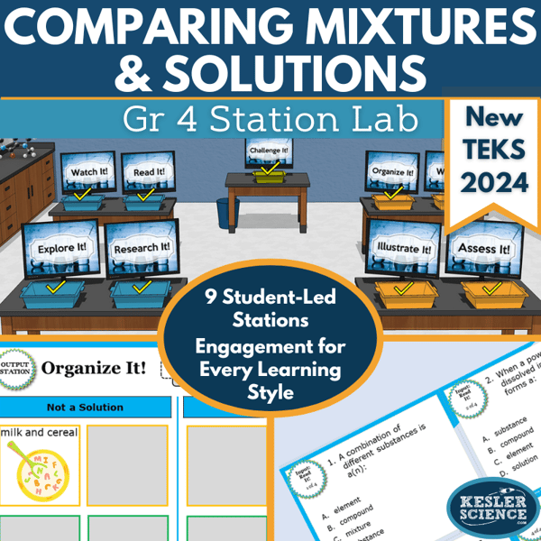 TEKS 4.6B Comparing Mixtures & Solutions Activities 4th Grade Science