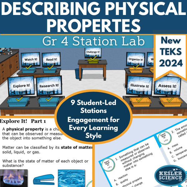 TEKS 4.6A Describing Physical Properties Activities 4th Grade Science
