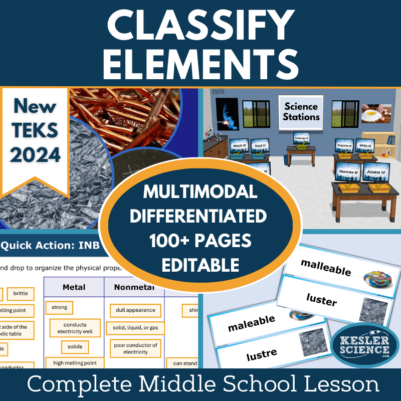 TEKS 6.6C Classify Elements Activities for Middle School Science
