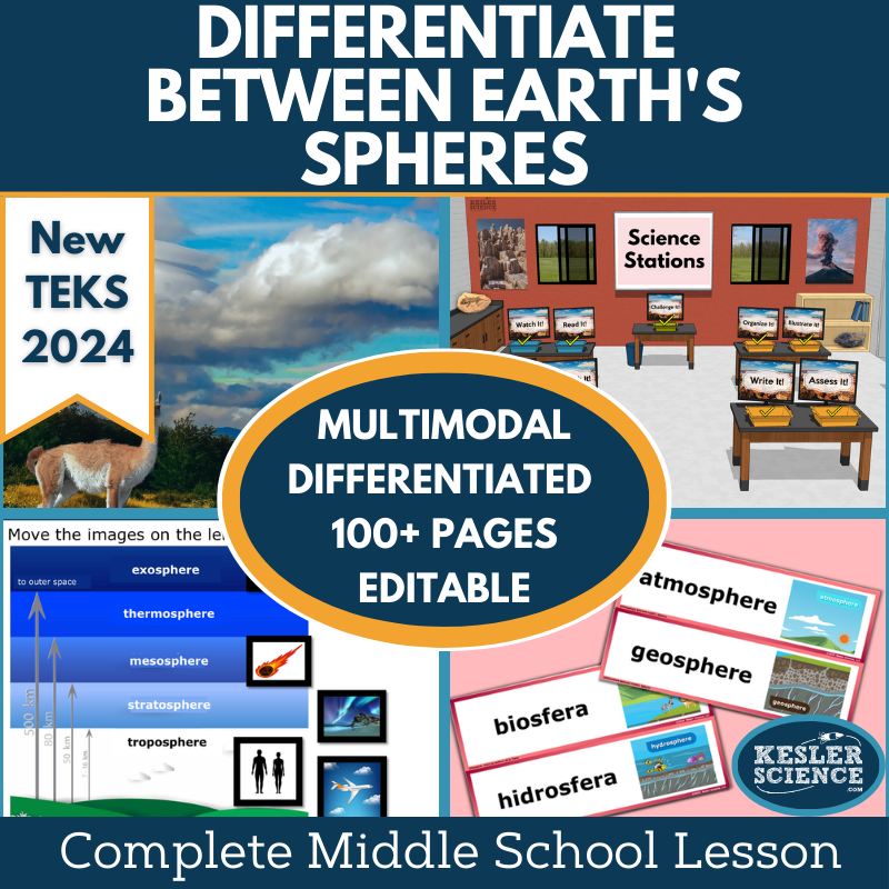 TEKS 6.10A Differentiate Between Earth's Spheres Middle School Science